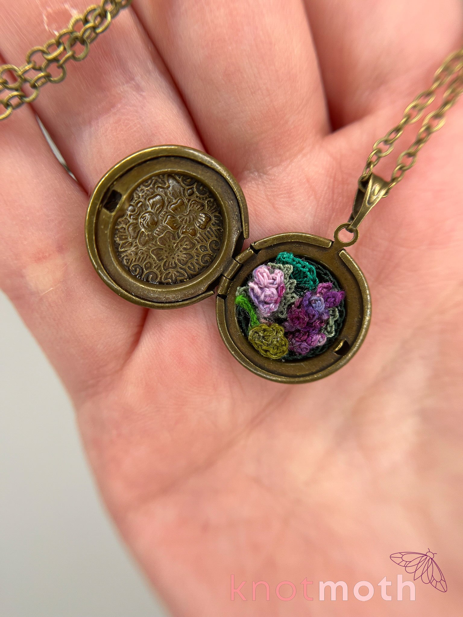 lavender (devotion) floriography locket – knot moth
