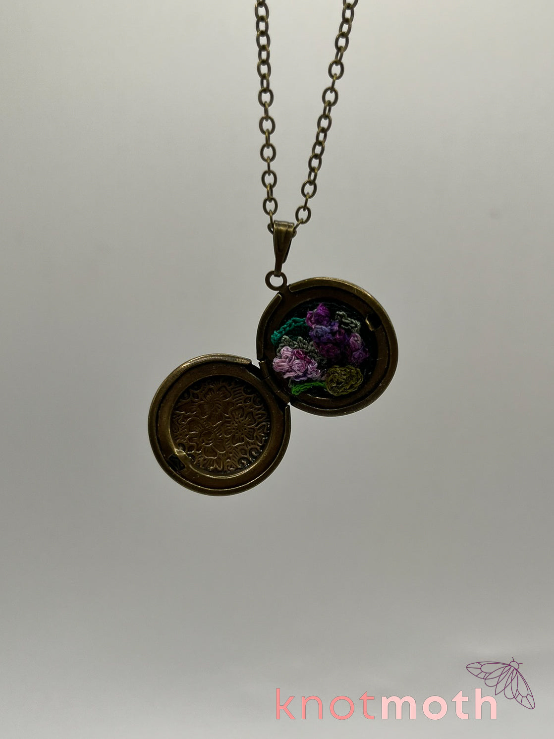 lavender (devotion) floriography locket – knot moth
